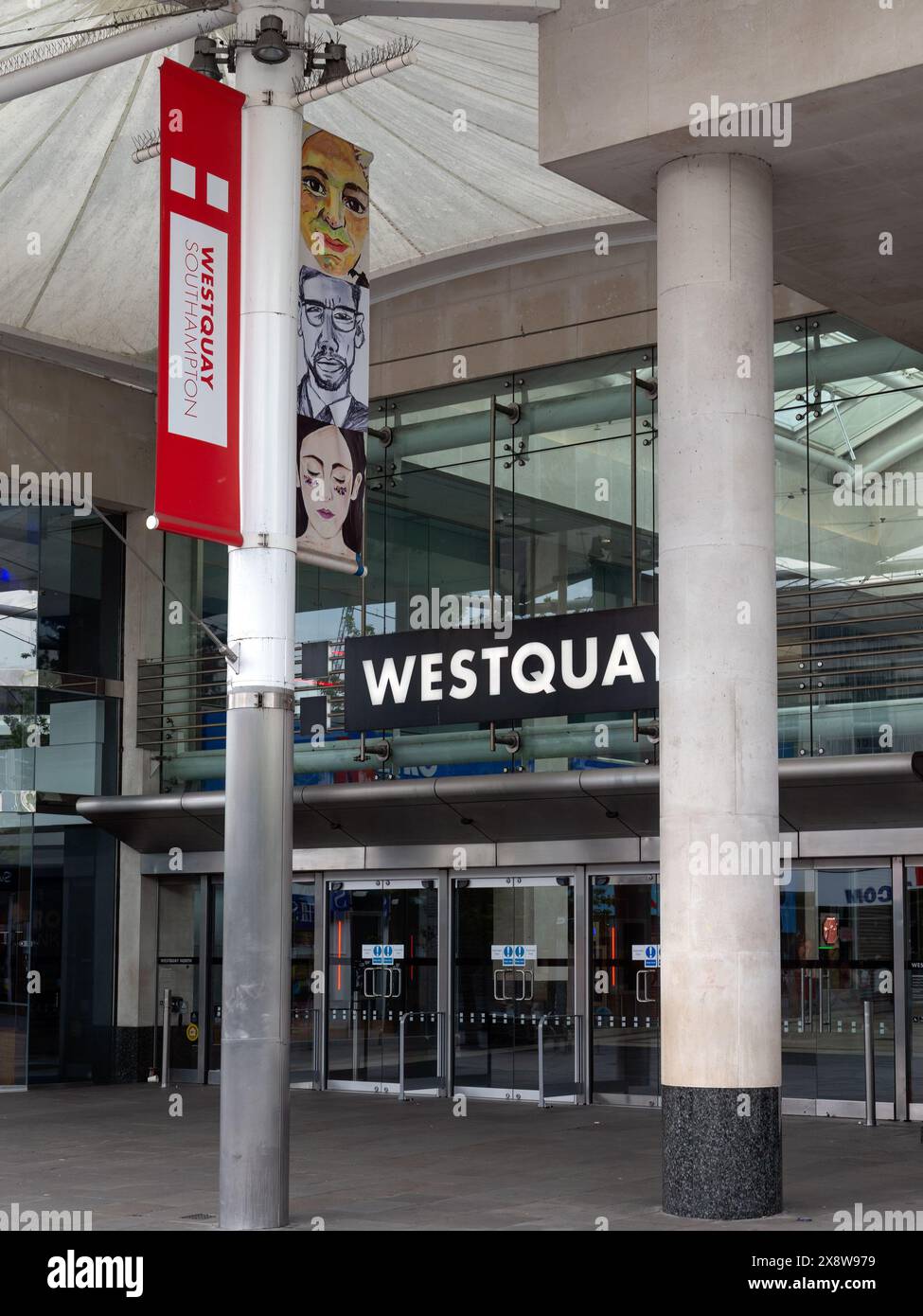SOUTHAMPTON, UK - MAY 12, 2024: Exterior view of entrance to Westquay ...