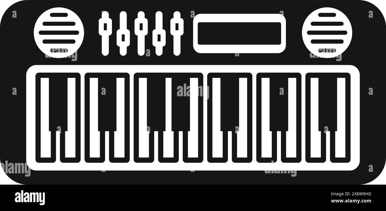 Black and white graphic of an electronic synthesizer for music ...
