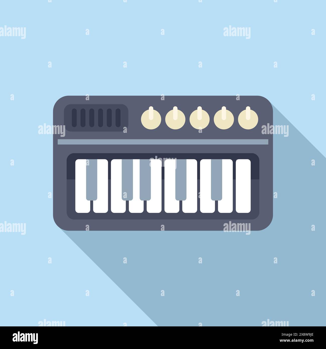Colorful cartoon illustration of modern synthesizer keyboard with flat ...