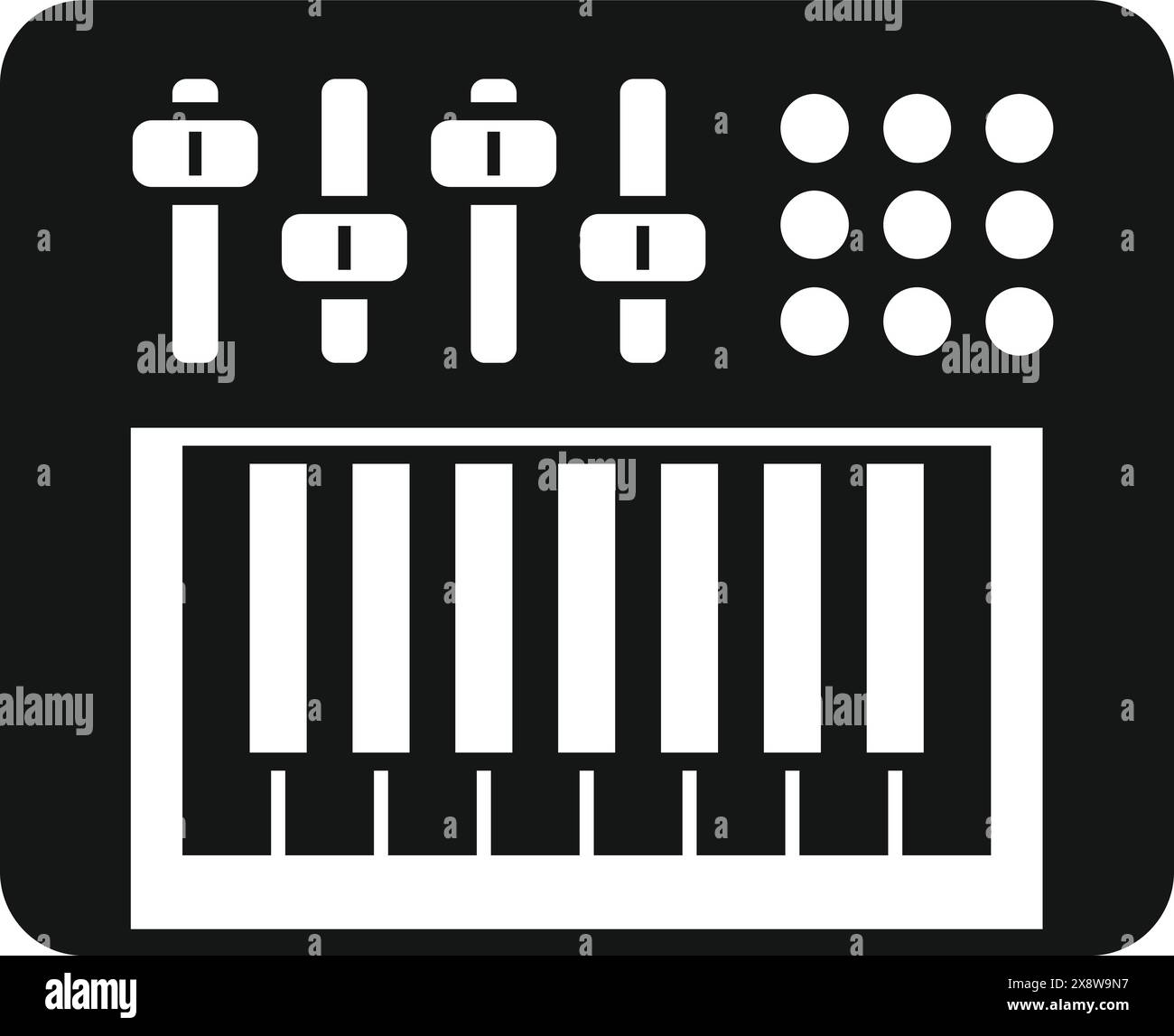 Black and white icon depicting a detailed audio mixer console for music ...