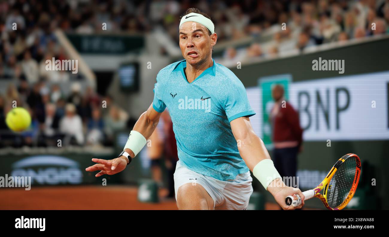 Paris, France. 27th May, 2024. Spanish Rafael Nadal pictured in action ...