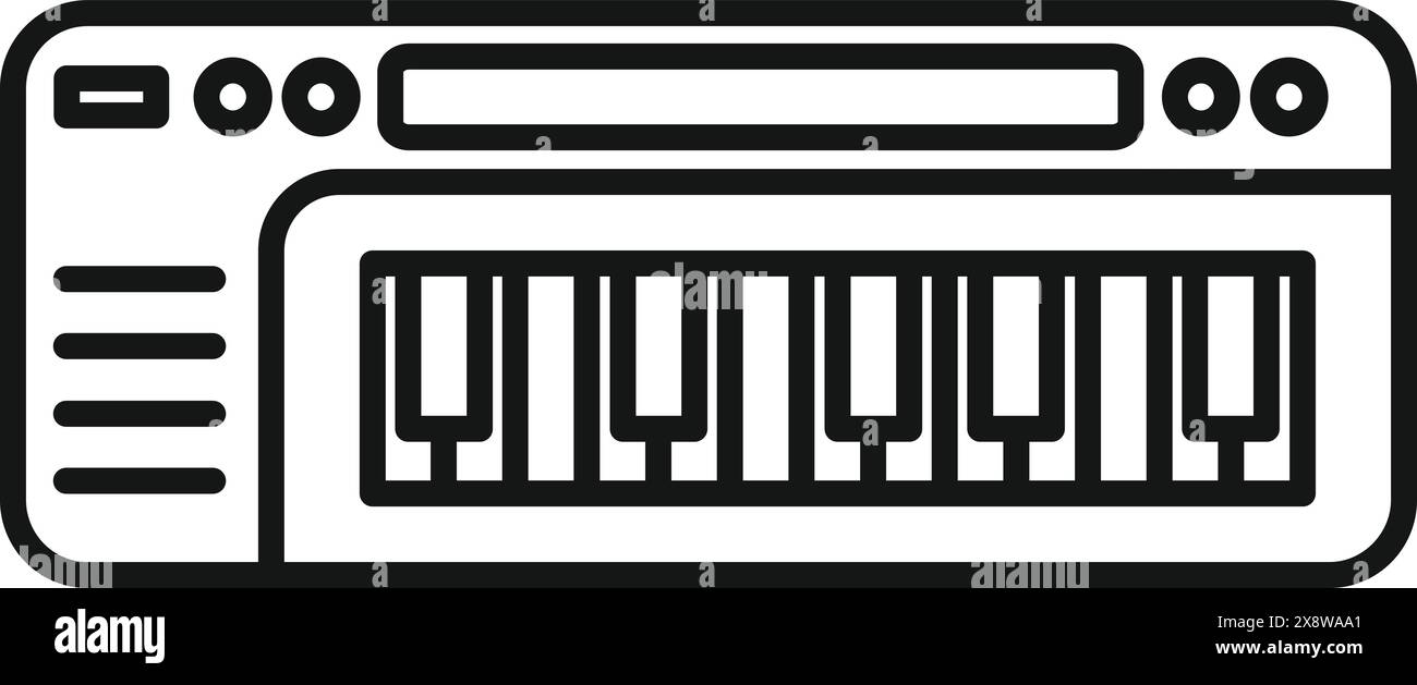 Black and white line art vector of an electronic synthesizer piano ...