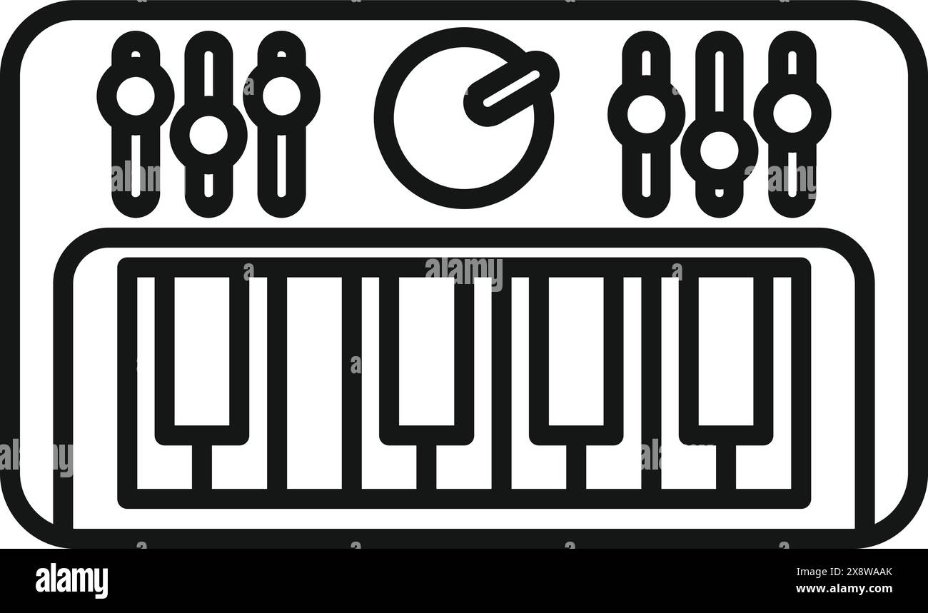 Simplistic black and white line drawing of a modern synthesizer ...