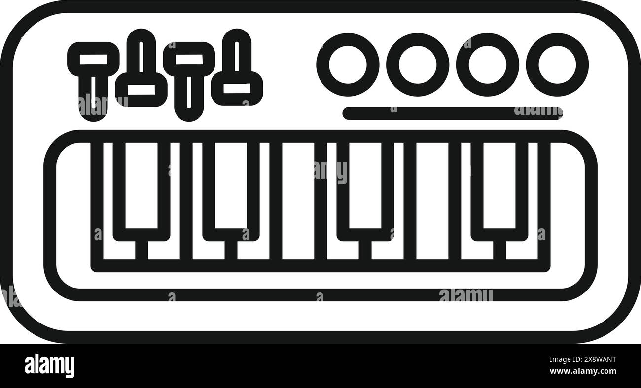 Minimalistic line drawing of a synthesizer keyboard with control knobs ...