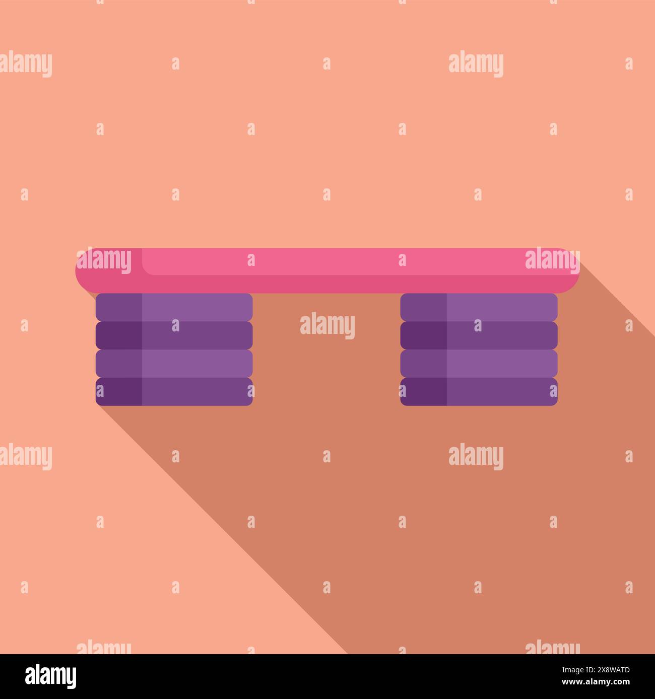 Flat design illustration of a stylish pink bench with shadow on a ...
