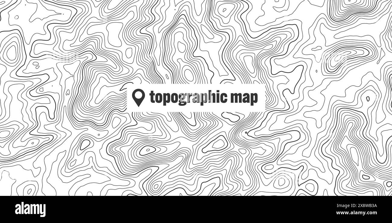 Topographic map with contour lines. Geographic terrain grid, relief ...