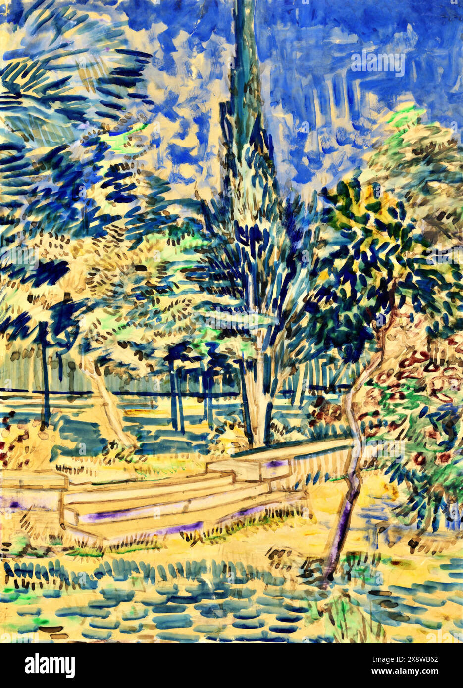 Stairs in the Garden of the Asylum, 1889 (Painting) Artist Gogh ...