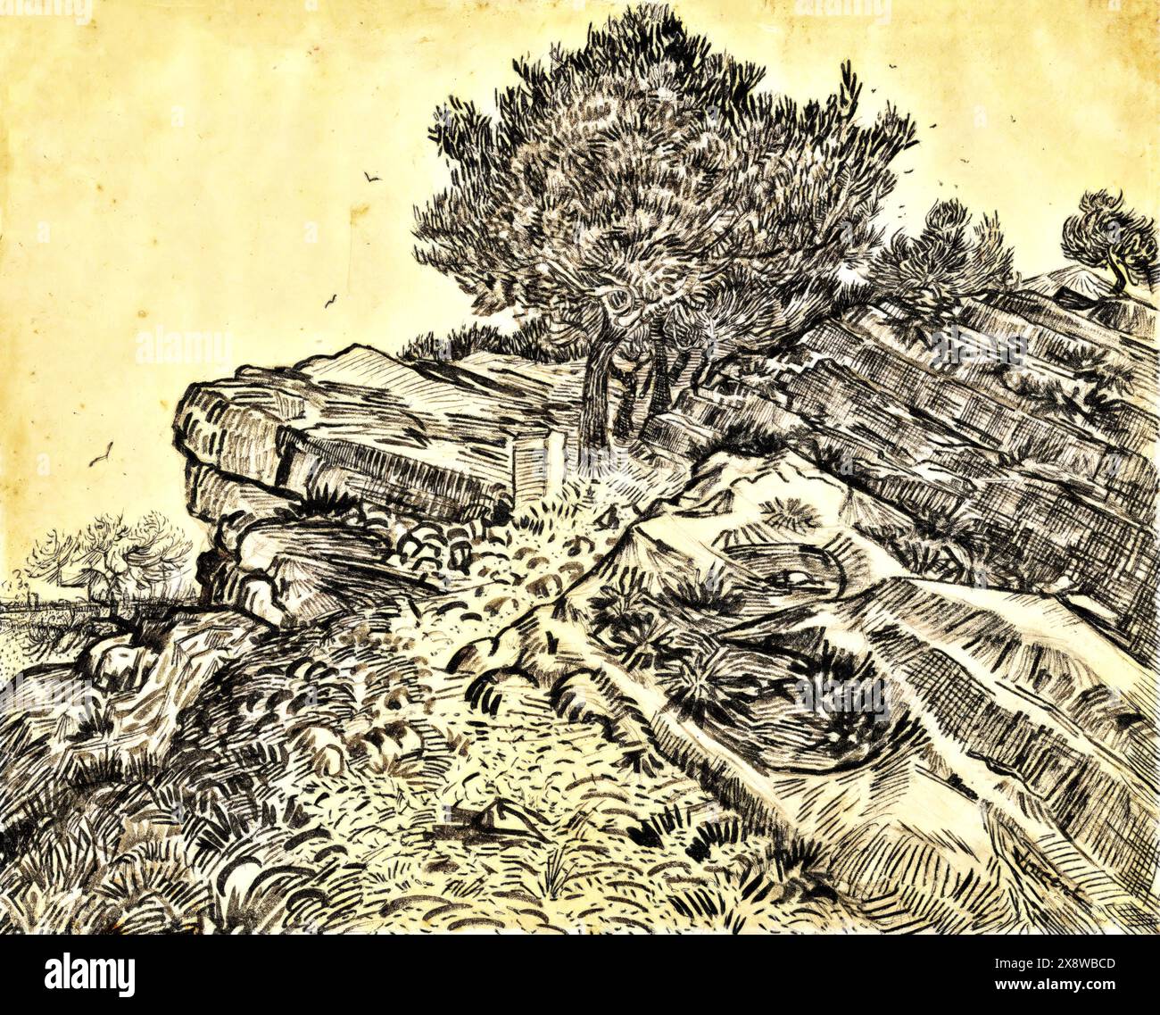 The Rock of Montmajour with Pine Trees, 1888 (Painting) Artist Gogh ...