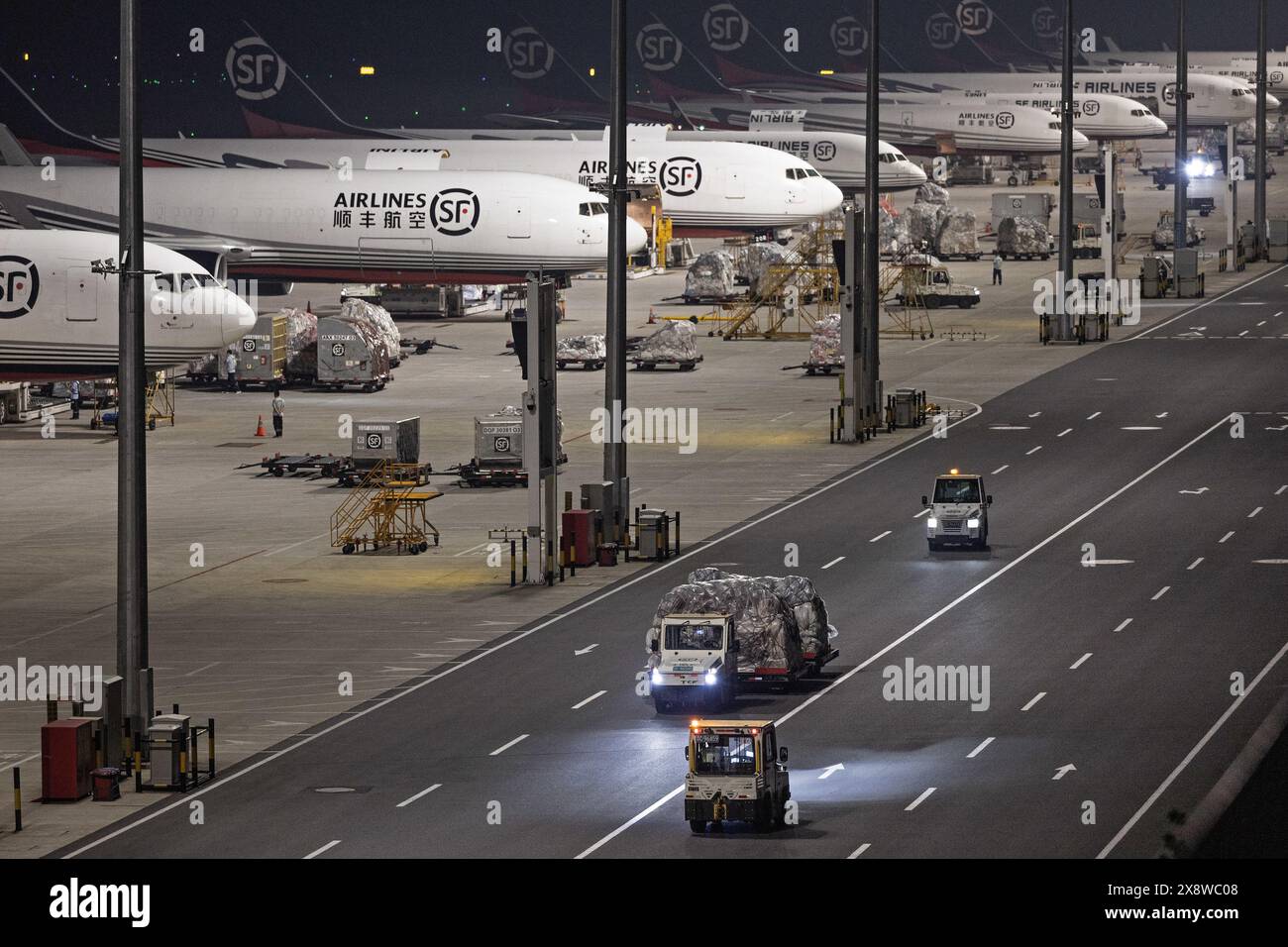 May 25, 2024, Ezhou, Hubei, China: General view of dozens of SF cargo ...