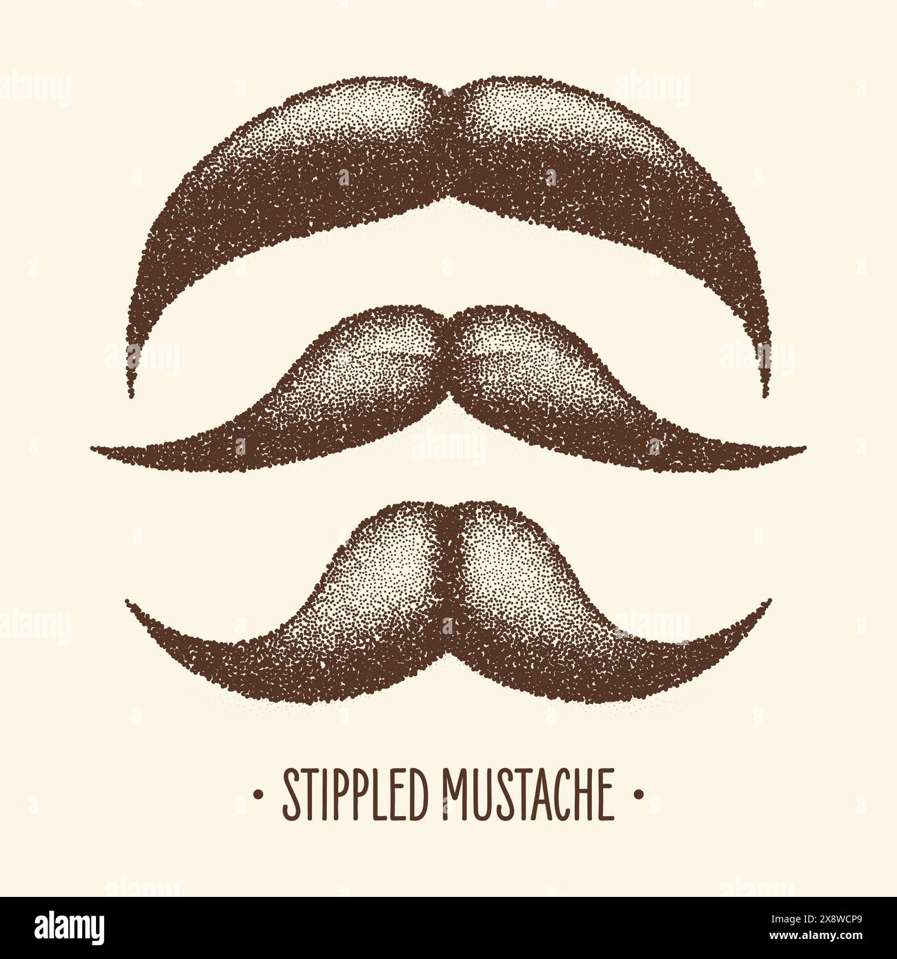 Brown stippled vintage mustache. Curly facial hair. Hipster beard ...