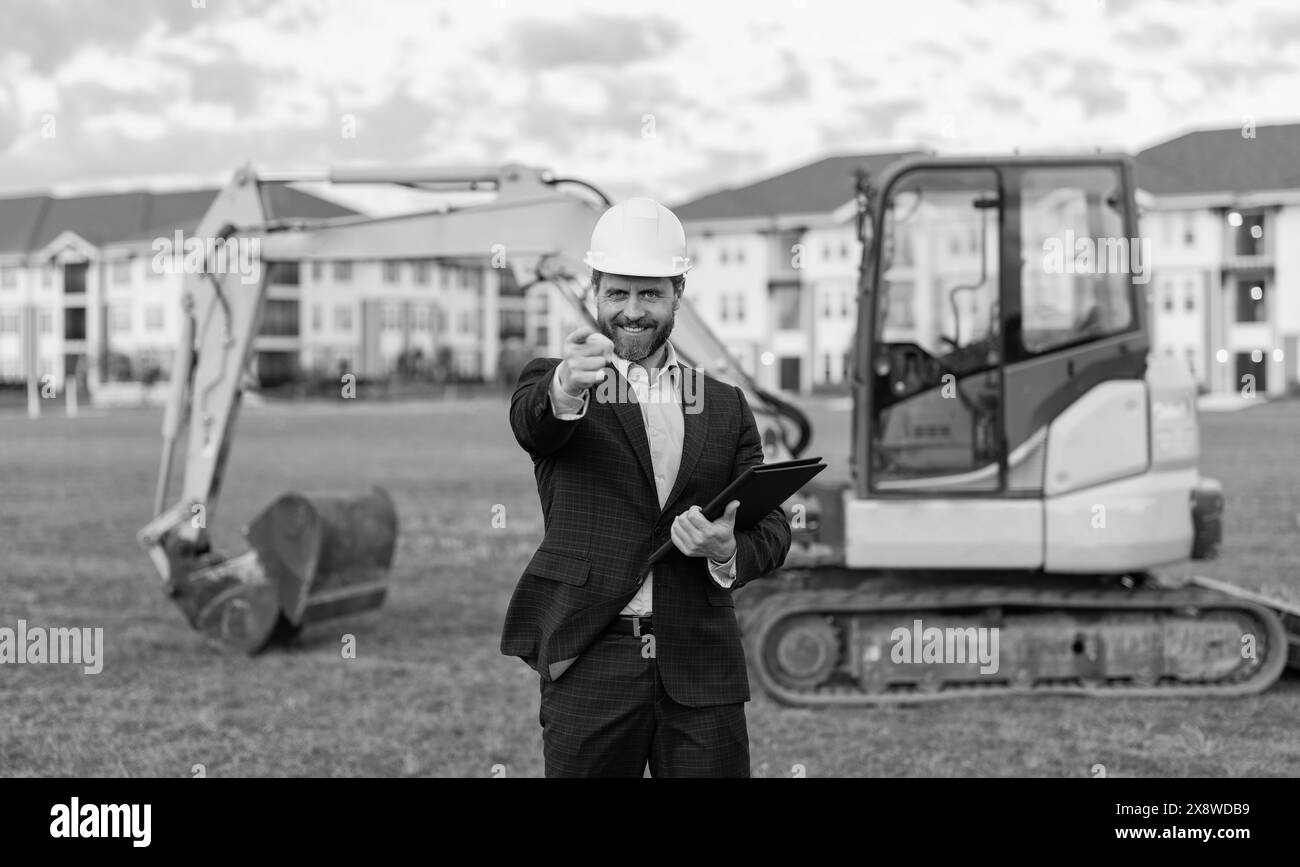 construction inspector engineer architecting, pointing finger ...