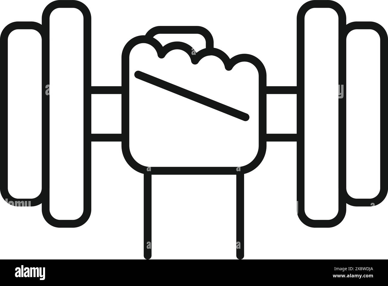 Minimalist black and white line art illustration of a dumbbell icon for ...