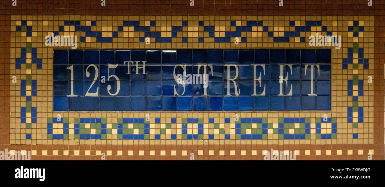 125th street subway station mosaic tile in Harlem New York City Stock ...