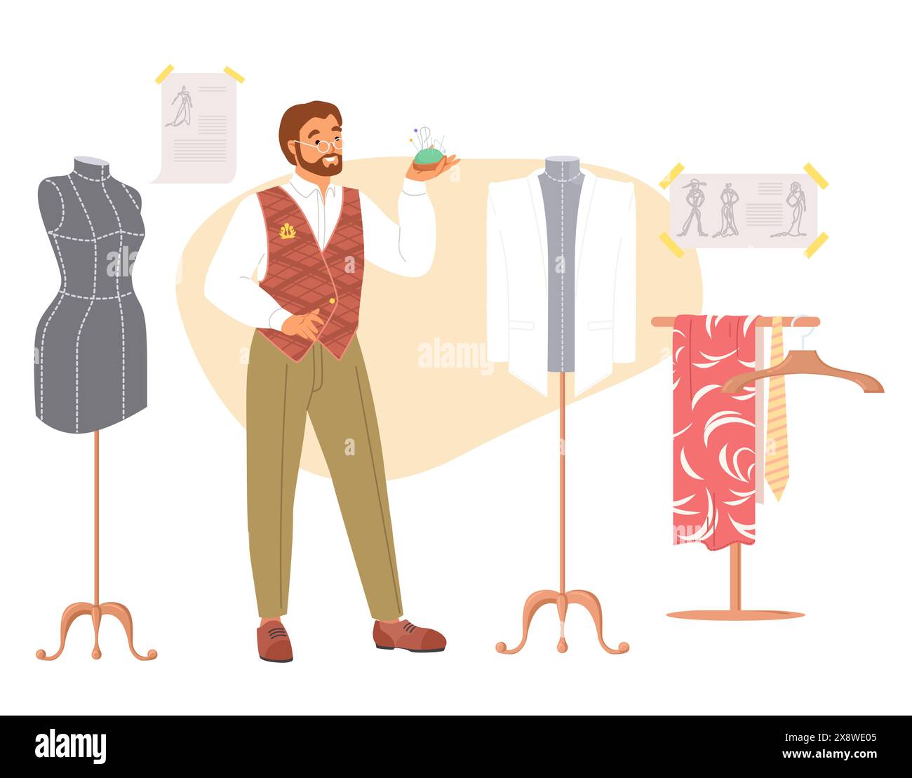 Man Tailor Character At Work Vector Illustration Stock Vector Image And Art Alamy