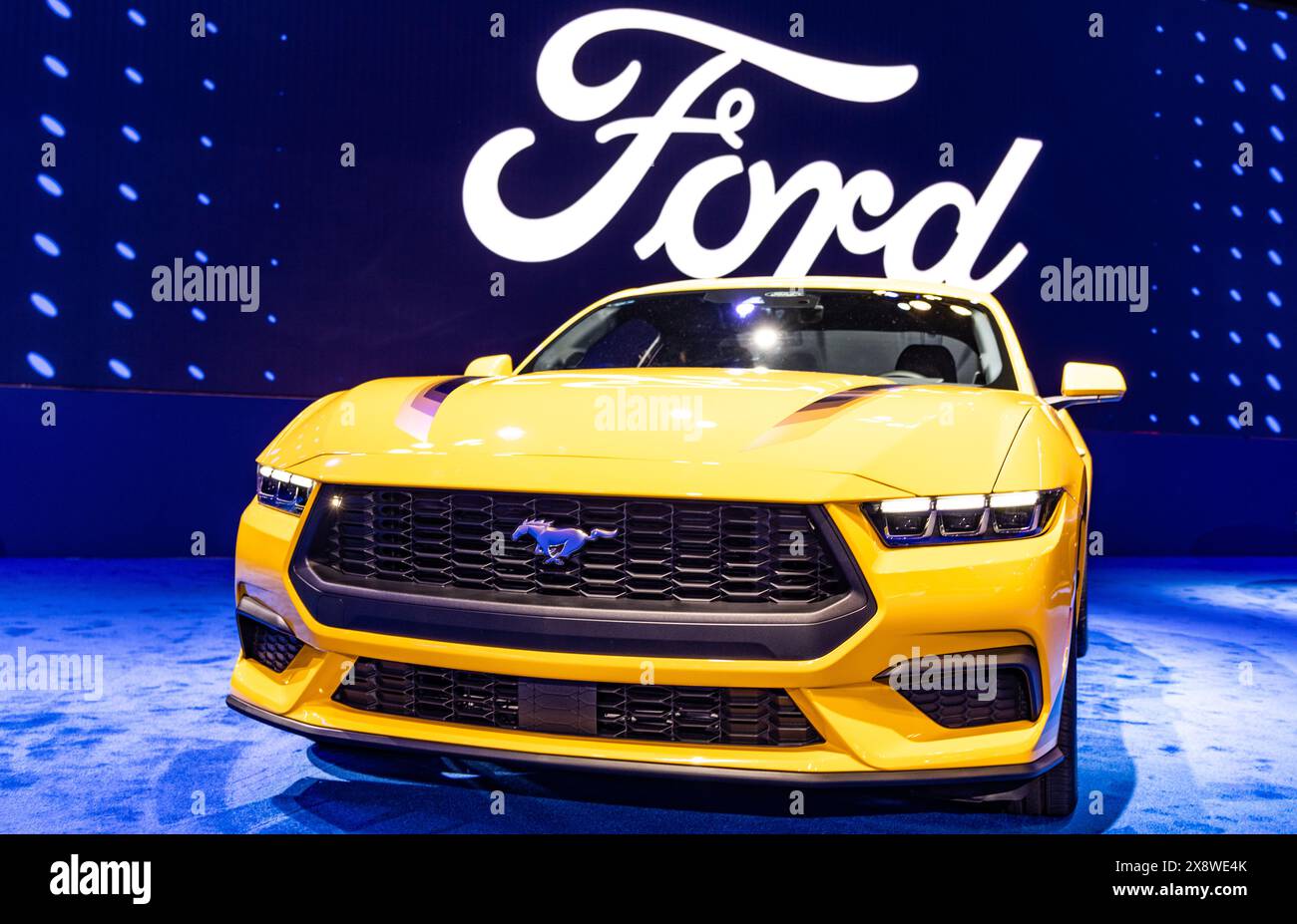 New York City, USA - March 27, 2024: 2024 Ford Mustang Yellow Splash ...