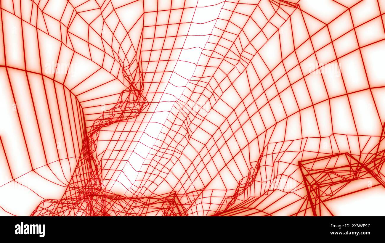 Abstract square grid moving and bending tube. Motion. Flying inside ...