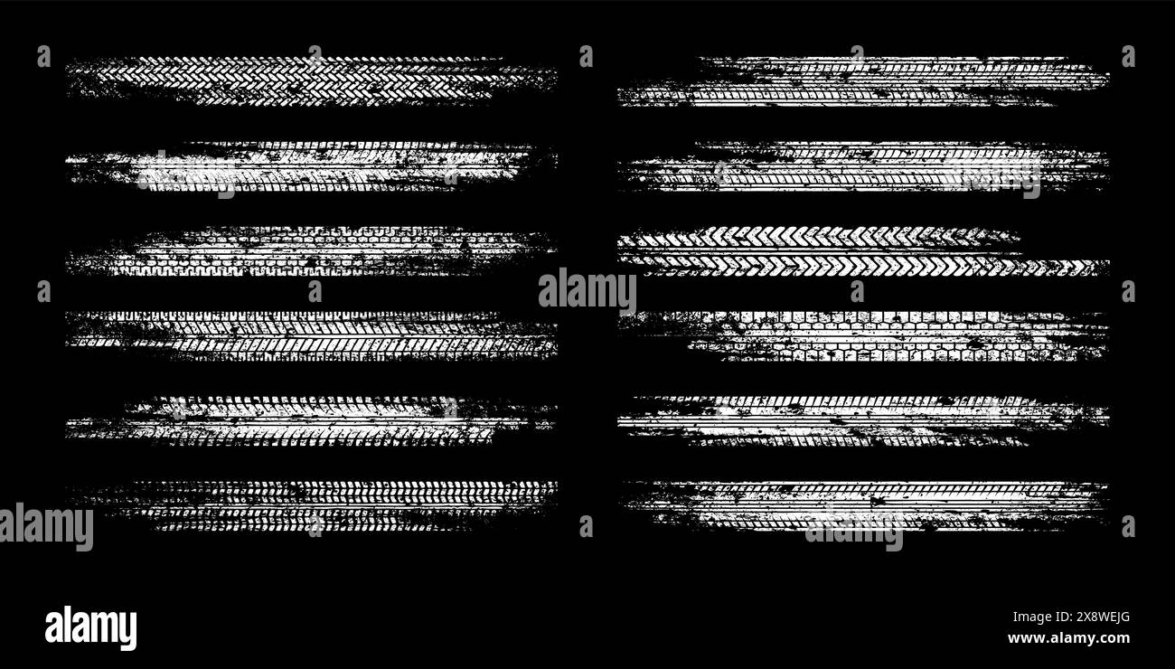 Grunge tire tracks, wheel braking marks. Truck, car or motorcycle tread ...