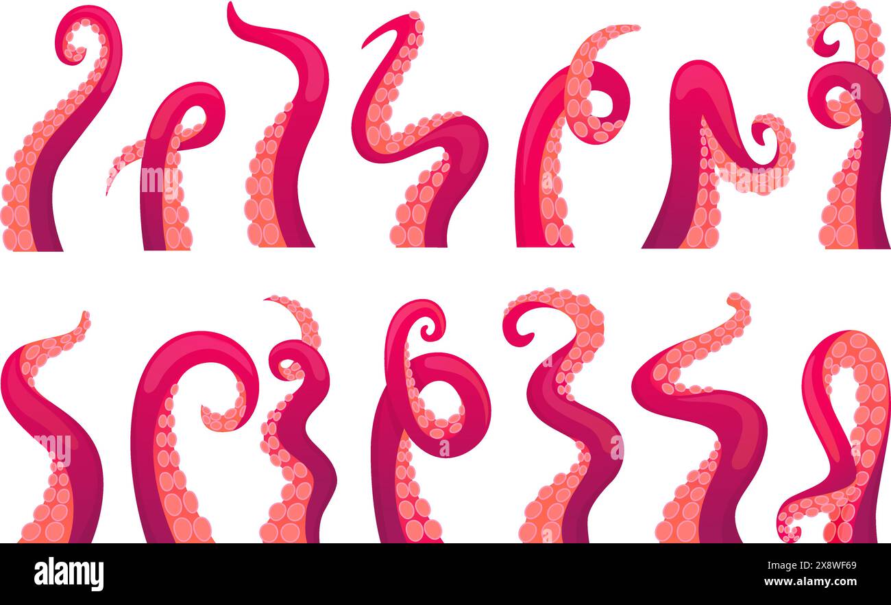 Cartoon octopus tentacles. Isolated ocean octopuses elements, squid ...