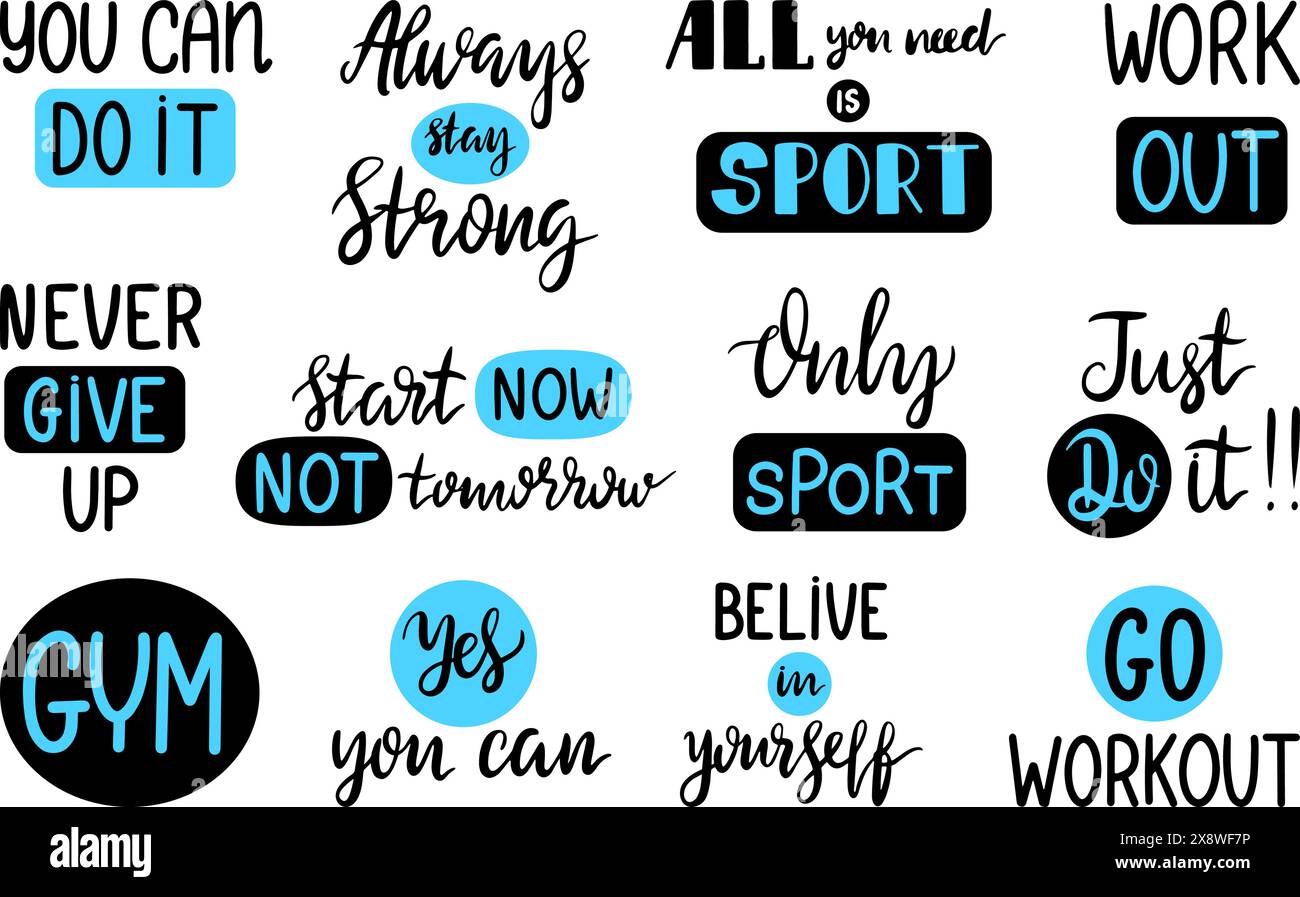 Sport lettering phrases. Motivational typography elements, handwritten ...