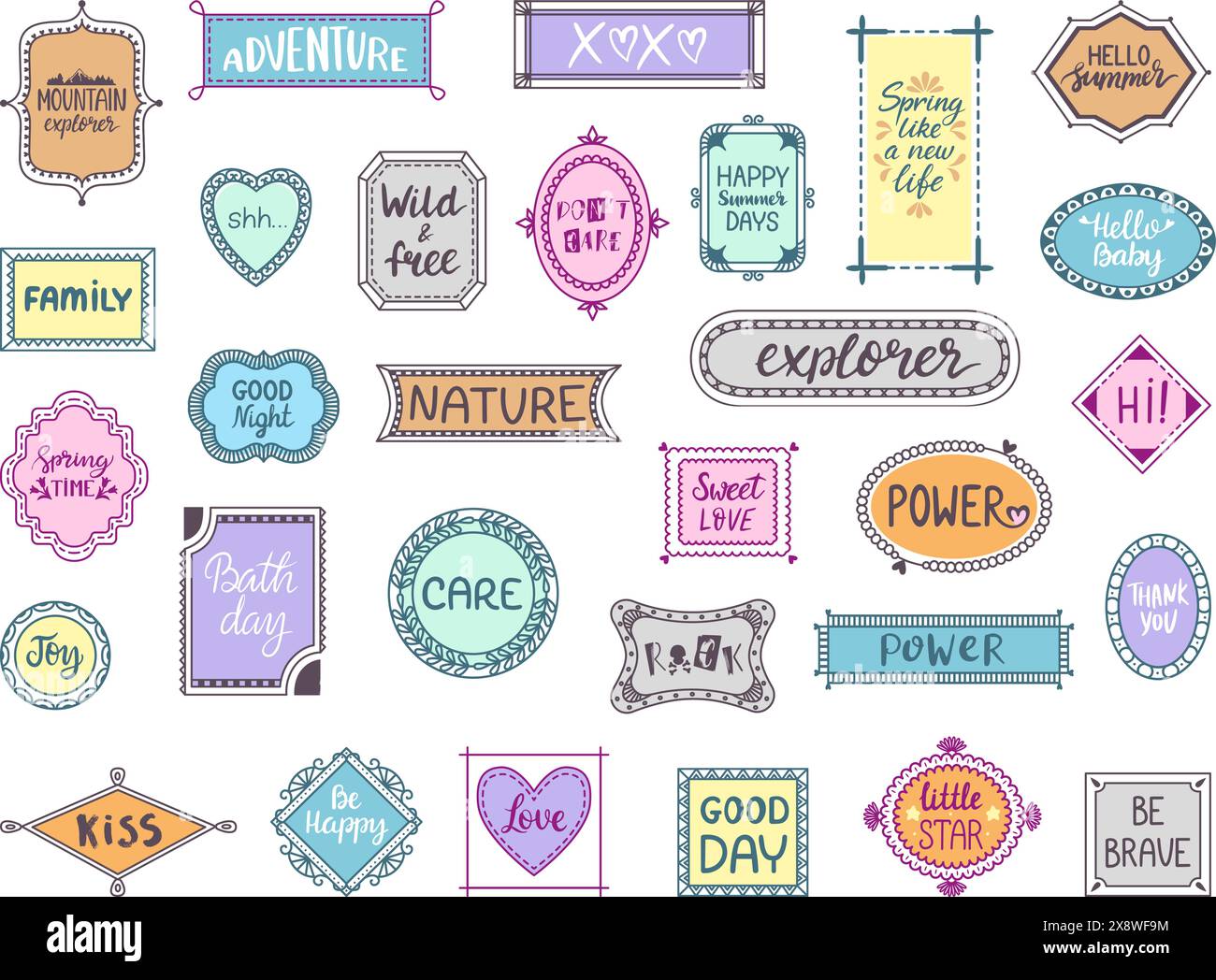 Lettering phrases design. Doodle frames with motivational positive hand ...