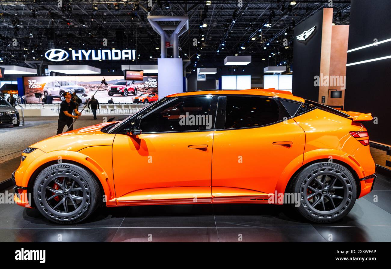 New York City, USA - March 27, 2024: Genesis GV60 Magma electric car at ...