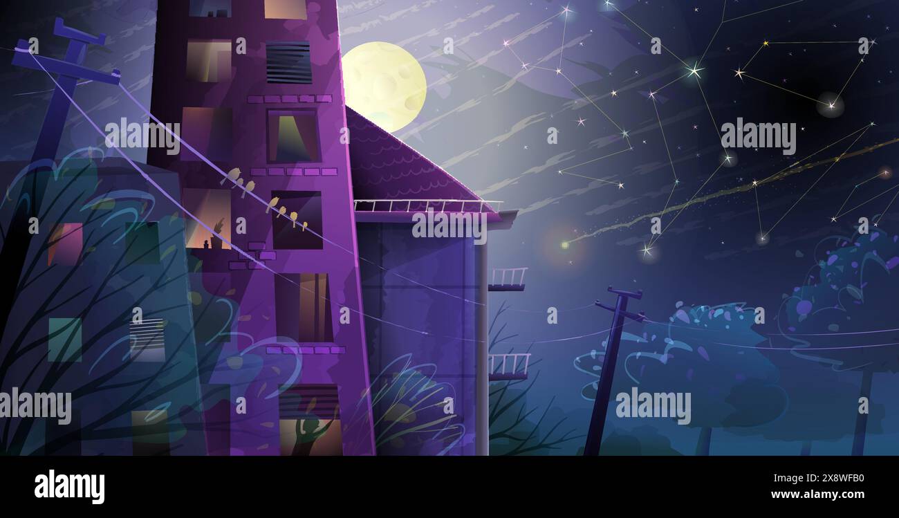 Full moon sky children illustration children hi-res stock photography ...