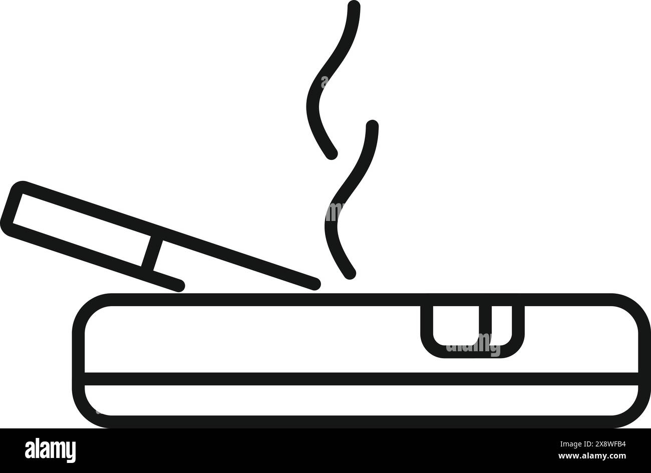 Simplified line drawing of a lit cigarette resting on an ashtray, ideal ...