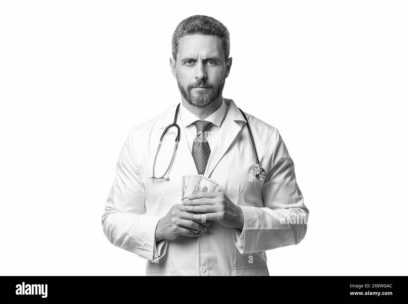 doctor show medical expenses isolated on white. doctor show medical ...