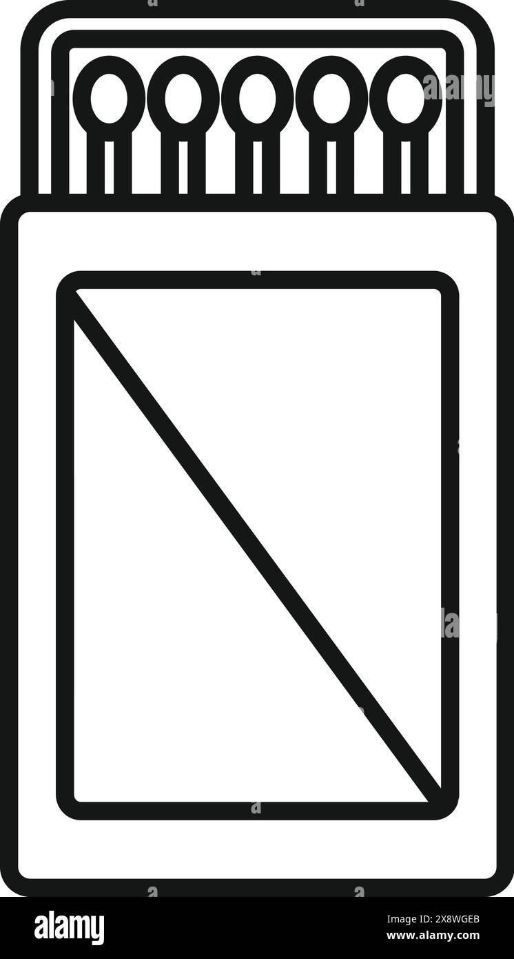 Black and white line art vector illustration of a matchbox with matches ...