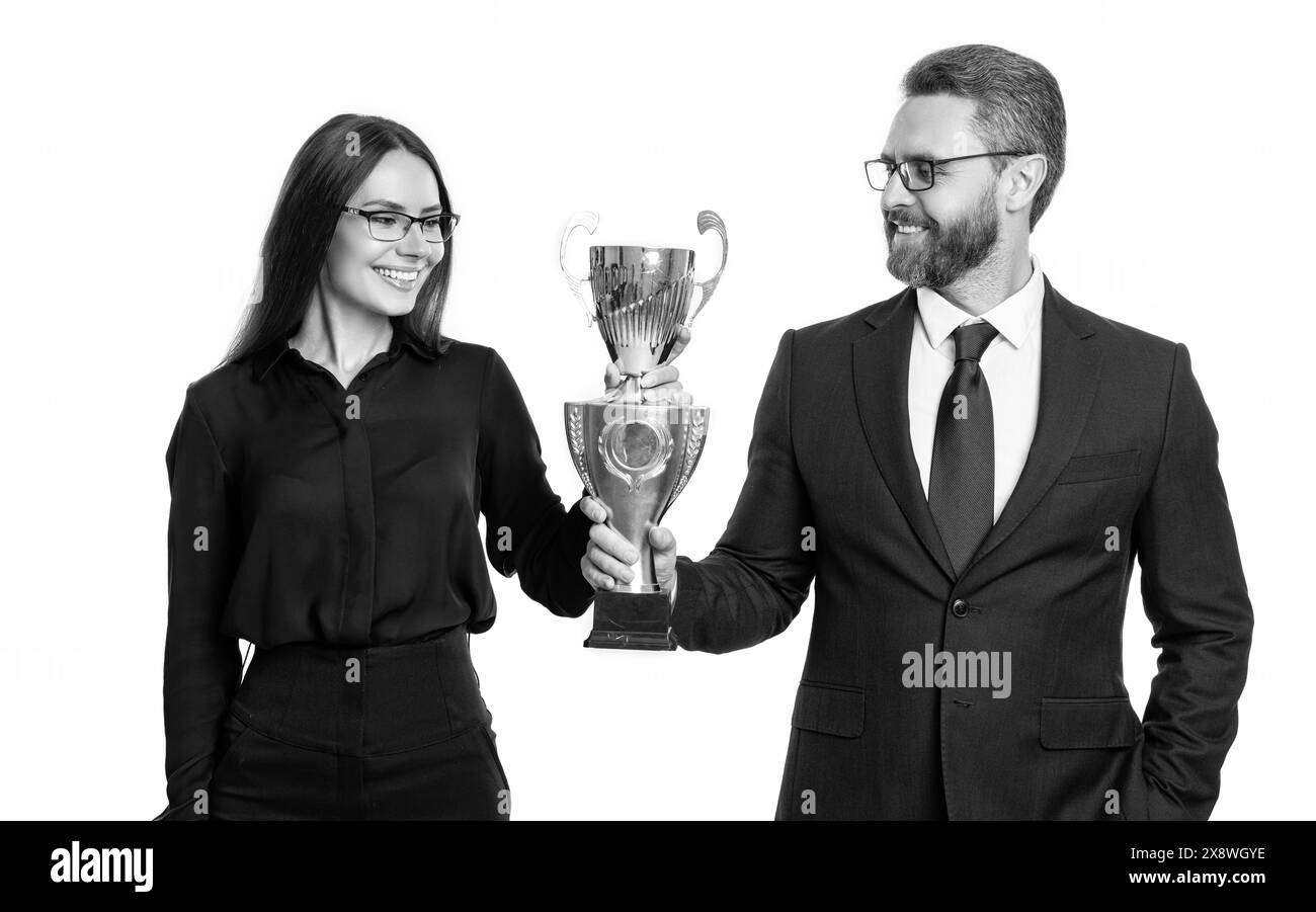 happy partners celebrate business success isolated on white background ...