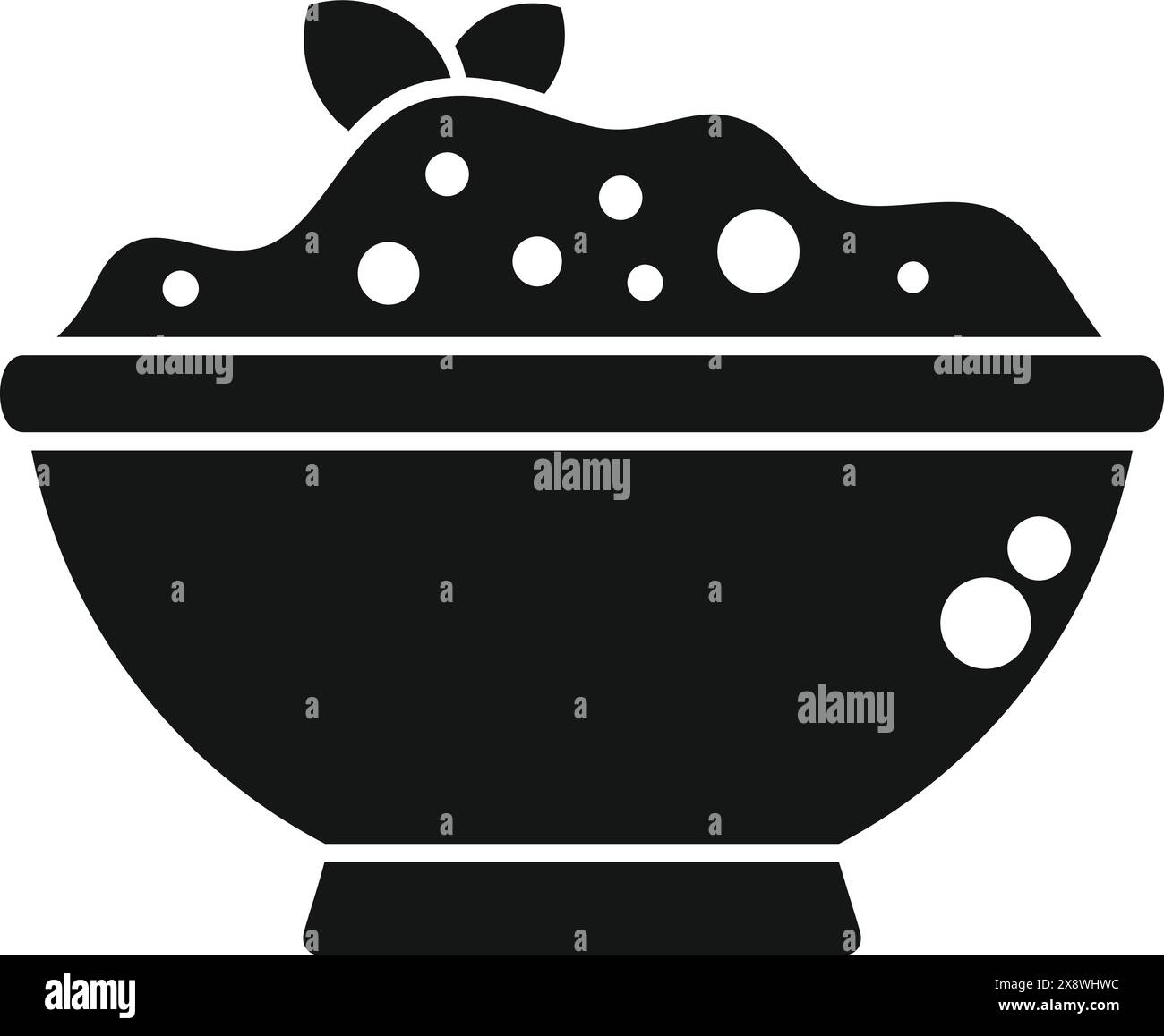 Vector icon of a dessert bowl silhouette with leaf garnish, ideal for ...