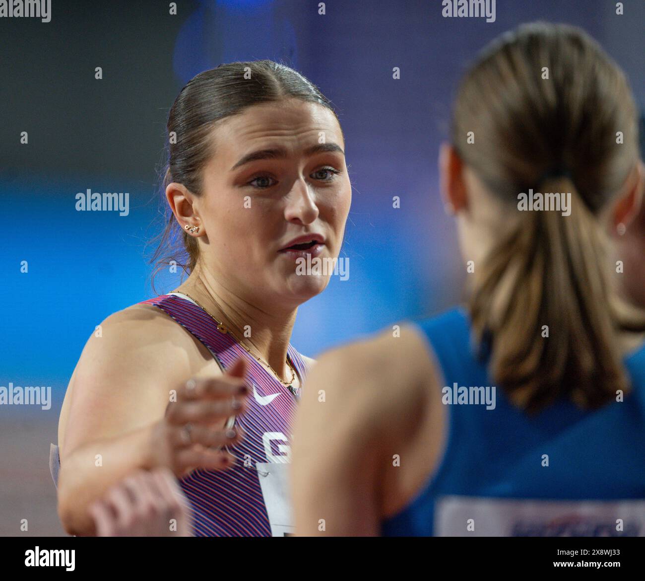 Abigail Pawlett of Great Britain competing in the 60m hurdle pentathlon ...