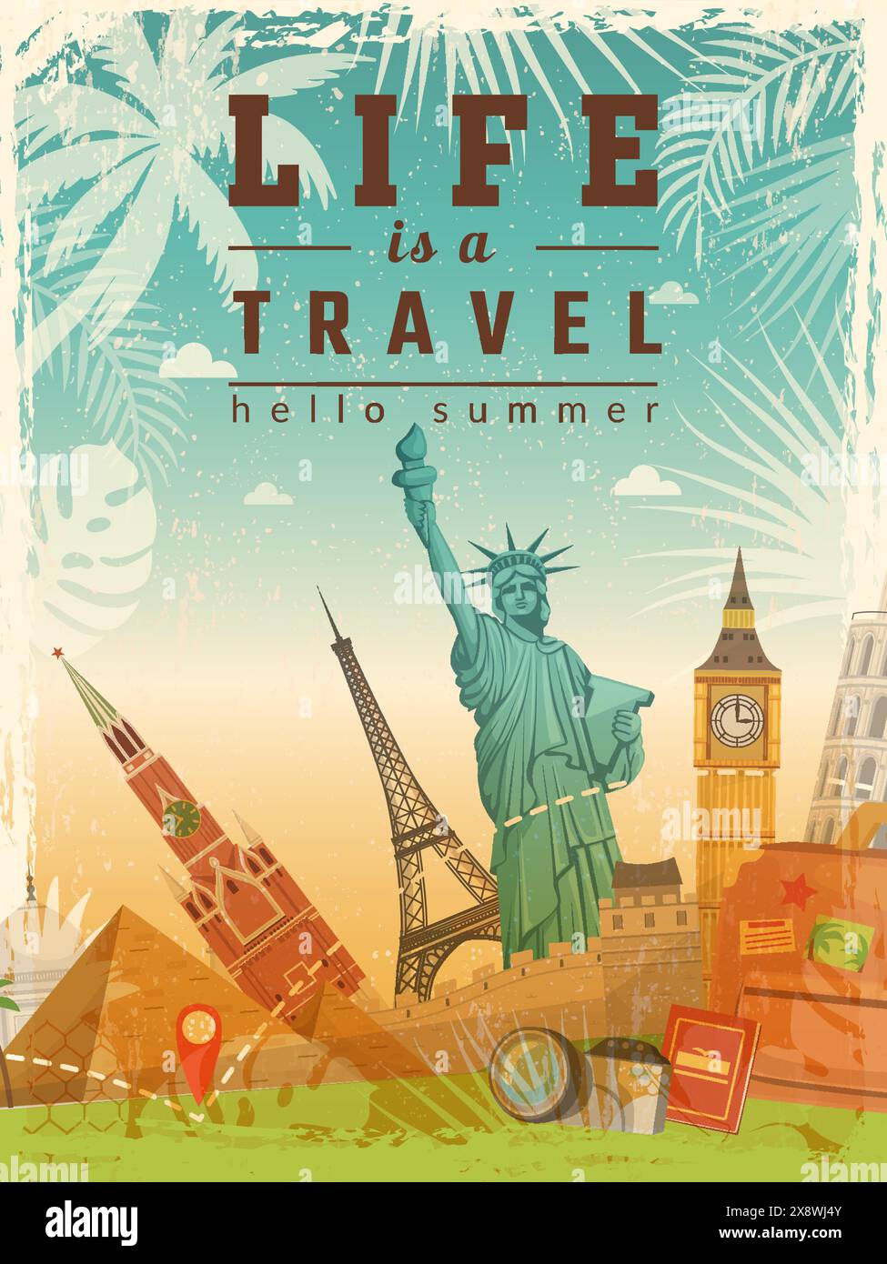 Travel poster historical geographic places travel points placard with ...