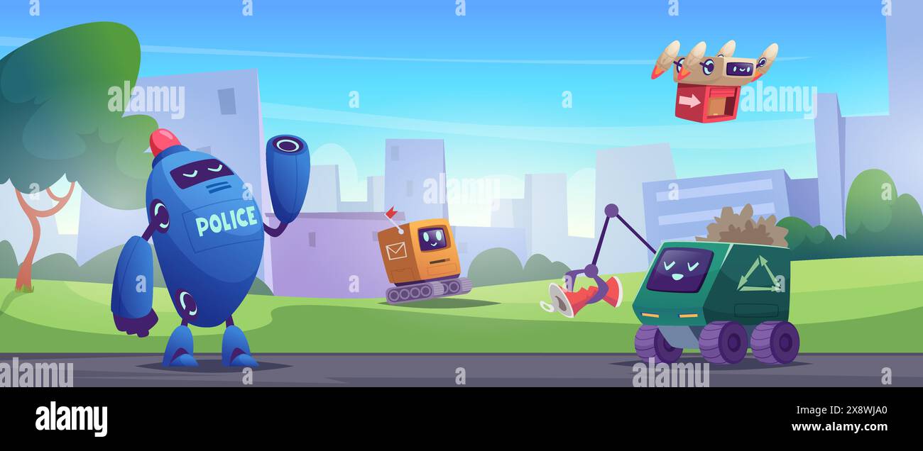 Robotic help. Smart computer assistants people help exact vector ...