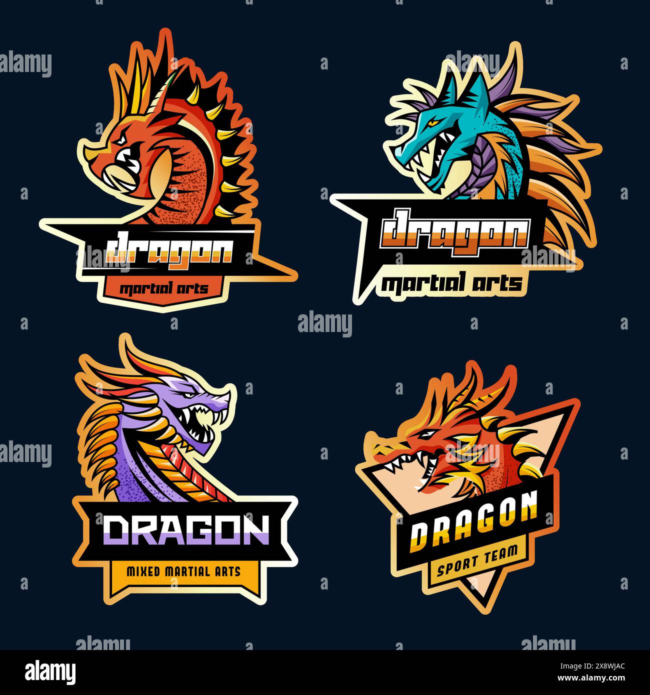 Dragon badges. Stylized sport or fight club labels with dragon ...