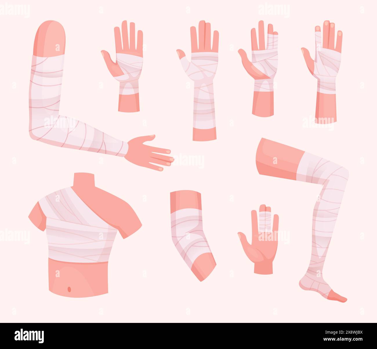 Bandaged body. Human injury protection different body parts bandaged ...