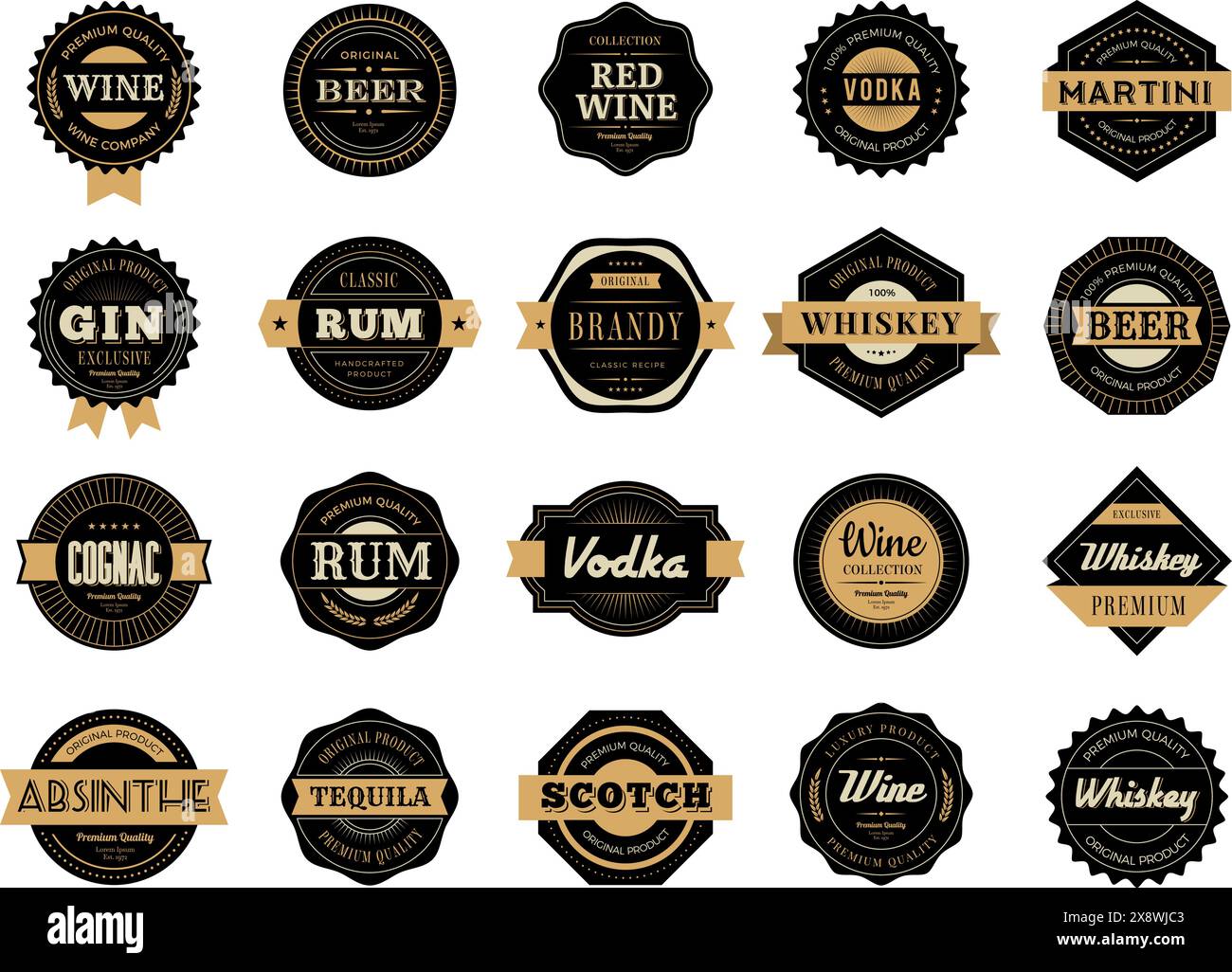 Whiskey badges. Alcohol drinks premium badges recent vector rum and ...