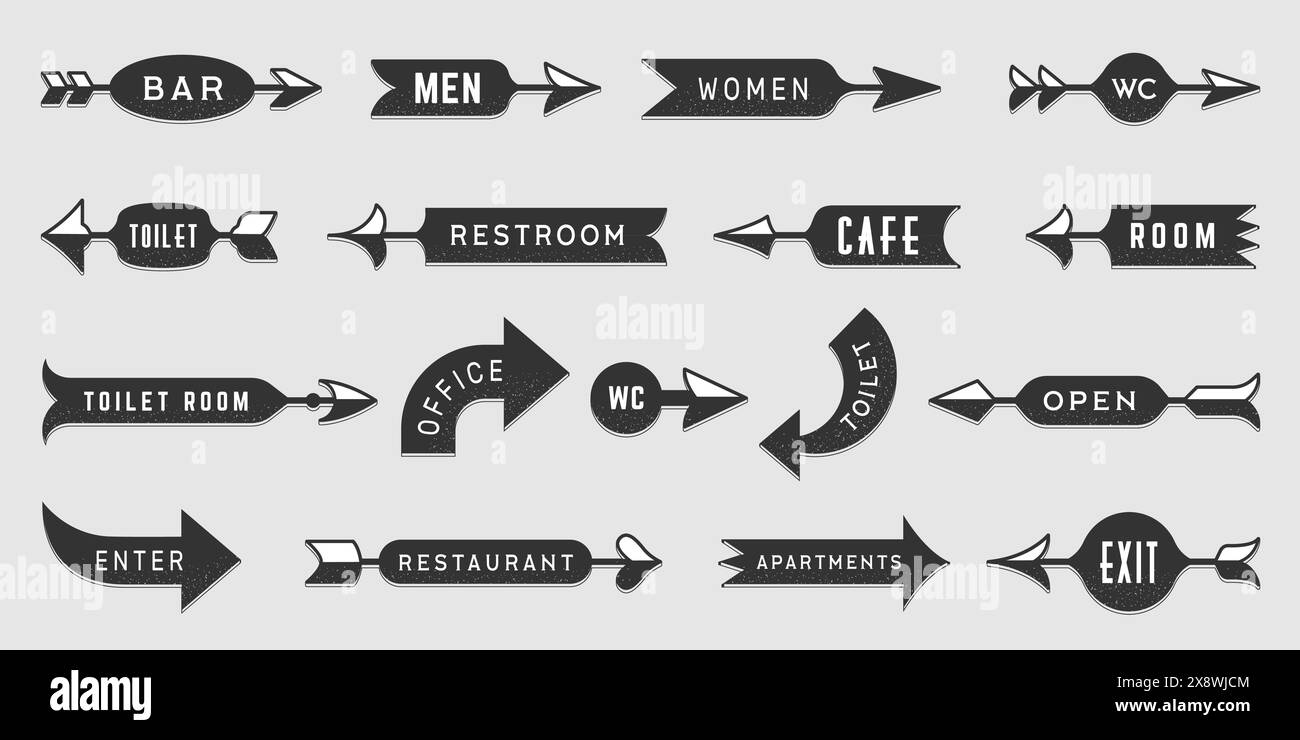 Direction Arrows Navigation Guide Route Pointers Recent Vector Arrow Signs With Text Stock