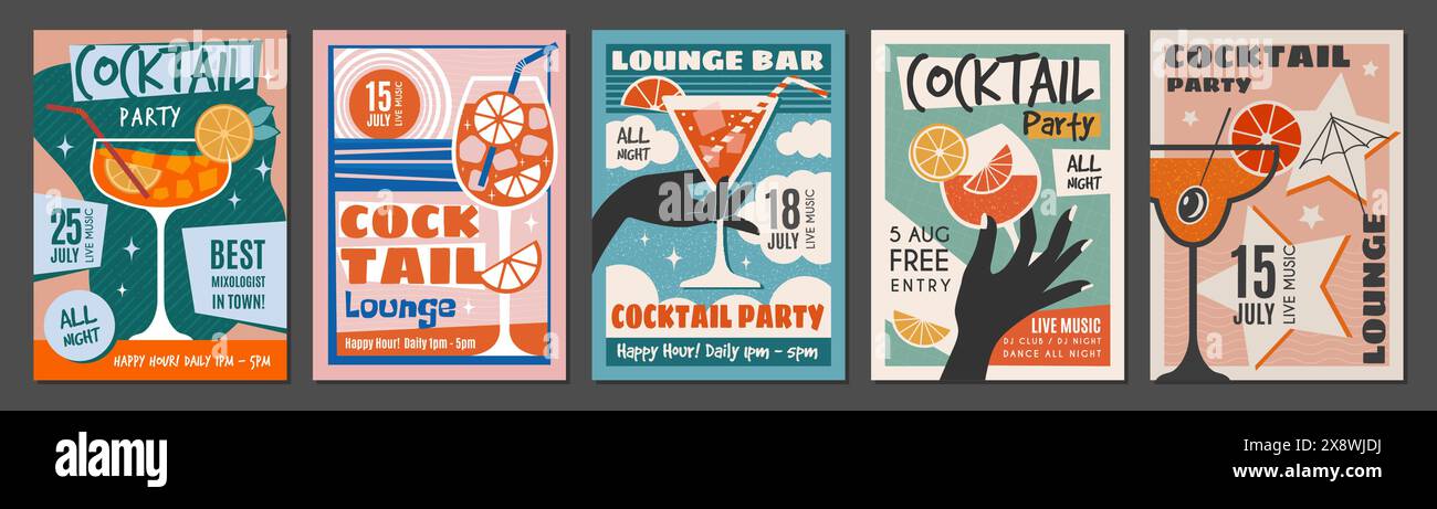 Alcohol party. Poster invitation for cocktails party recent vector ...