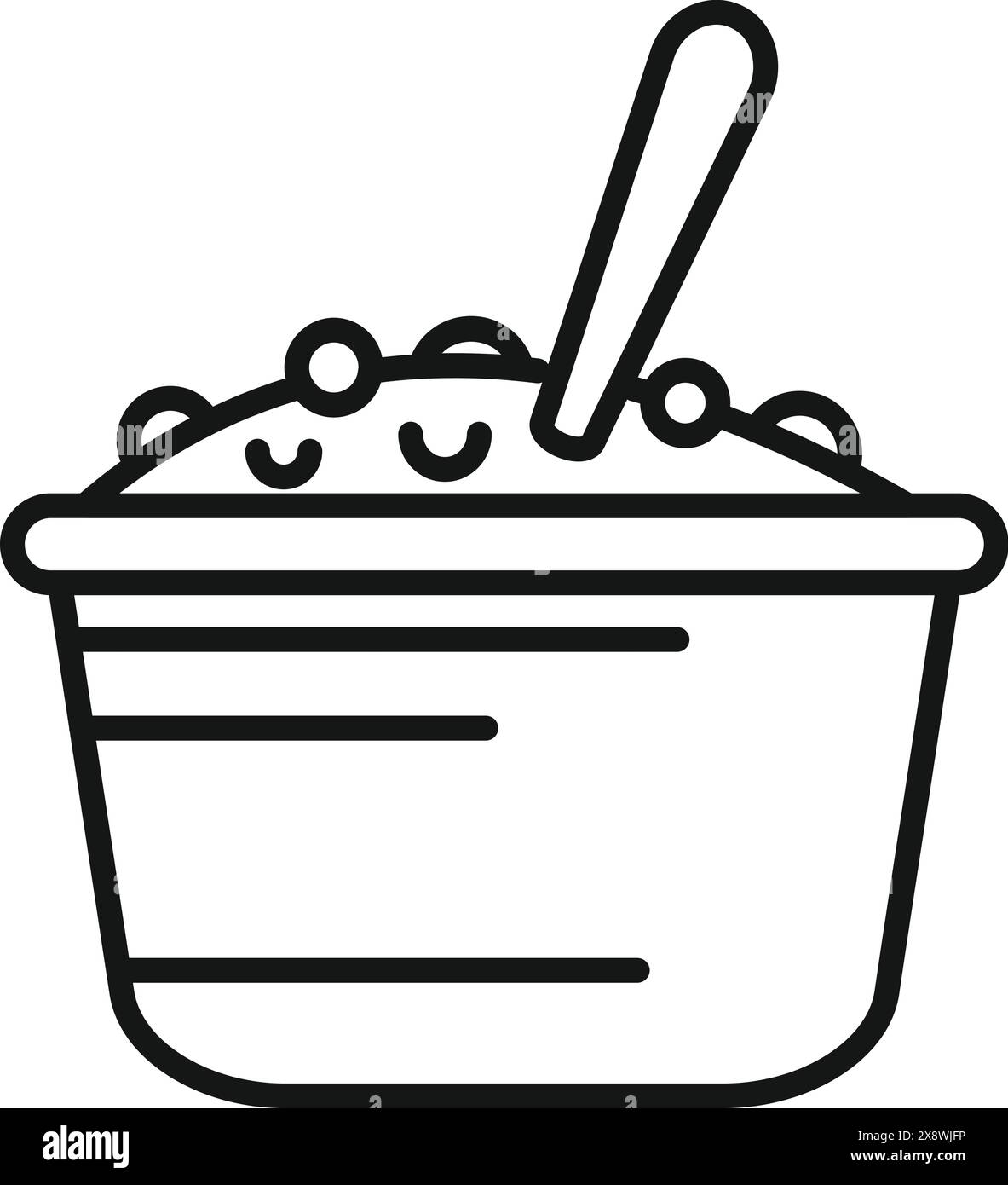 Black and white vector line drawing of a takeout ice cream tub with a ...