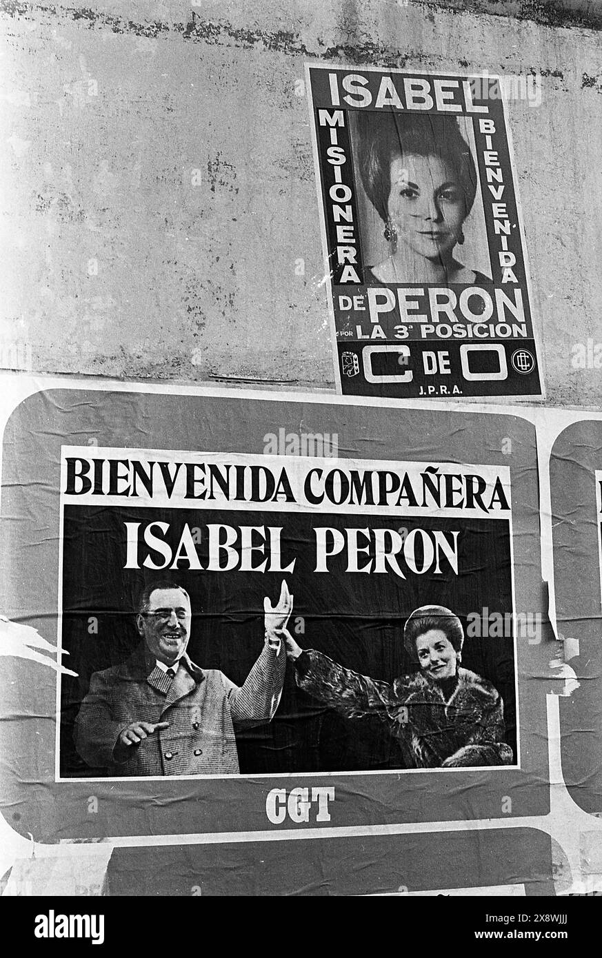 Political poster greets new Argentine President Isabel Perón, after the ...
