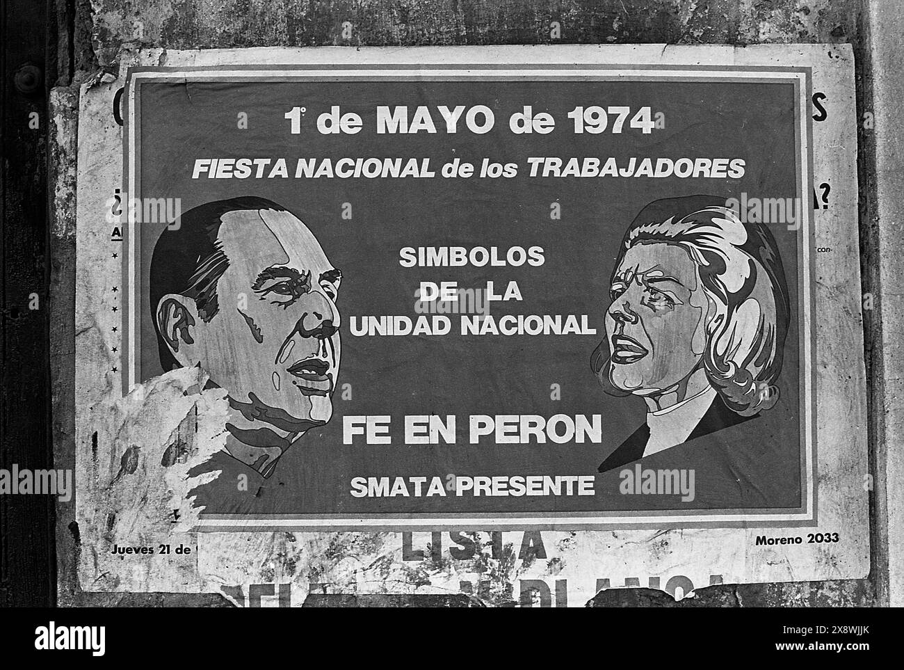 Political poster greets new Argentine President Isabel Perón, after the ...
