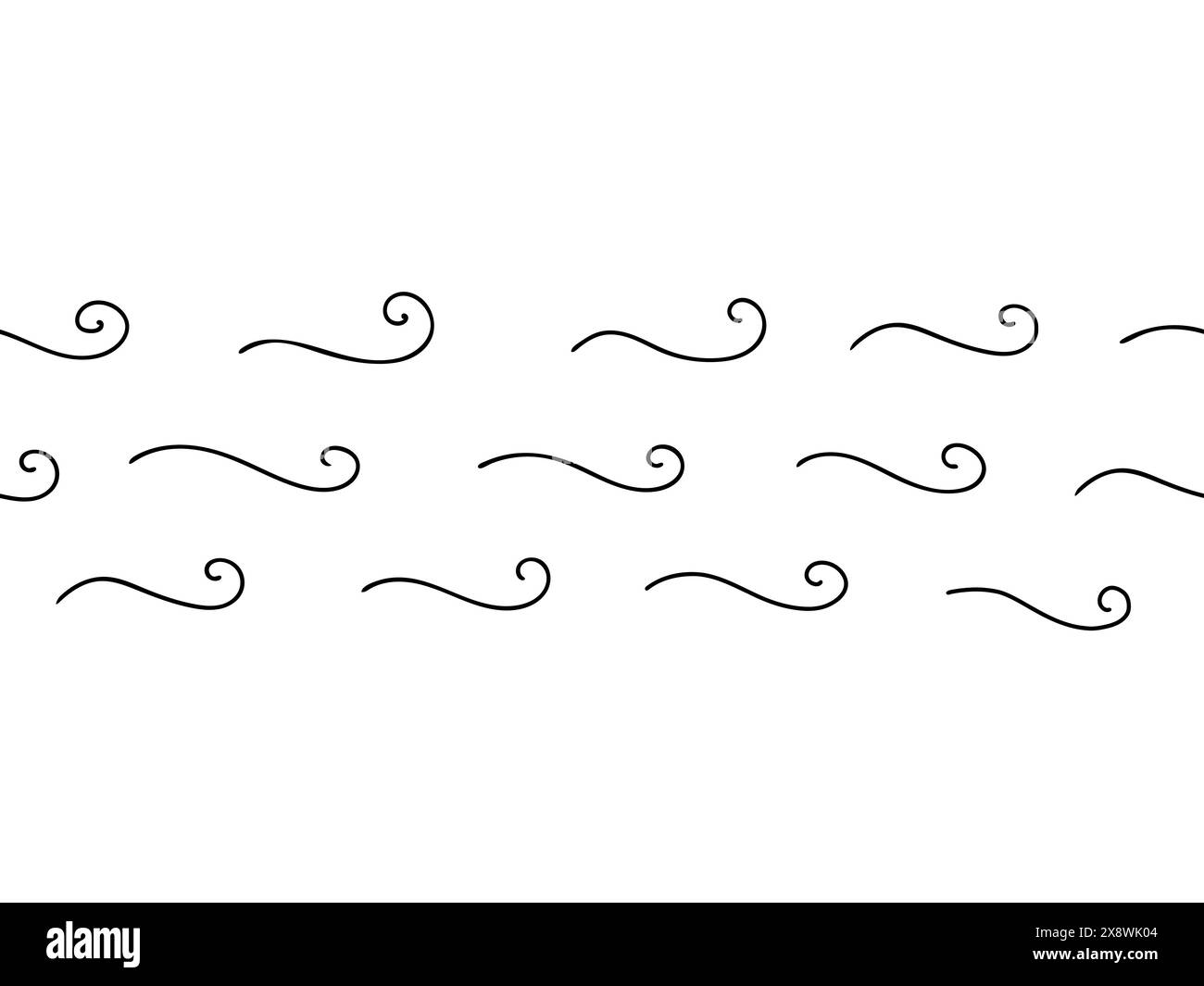 Sea Waves or Air flow Seamless Pattern horizontal border. Hand drawn ...