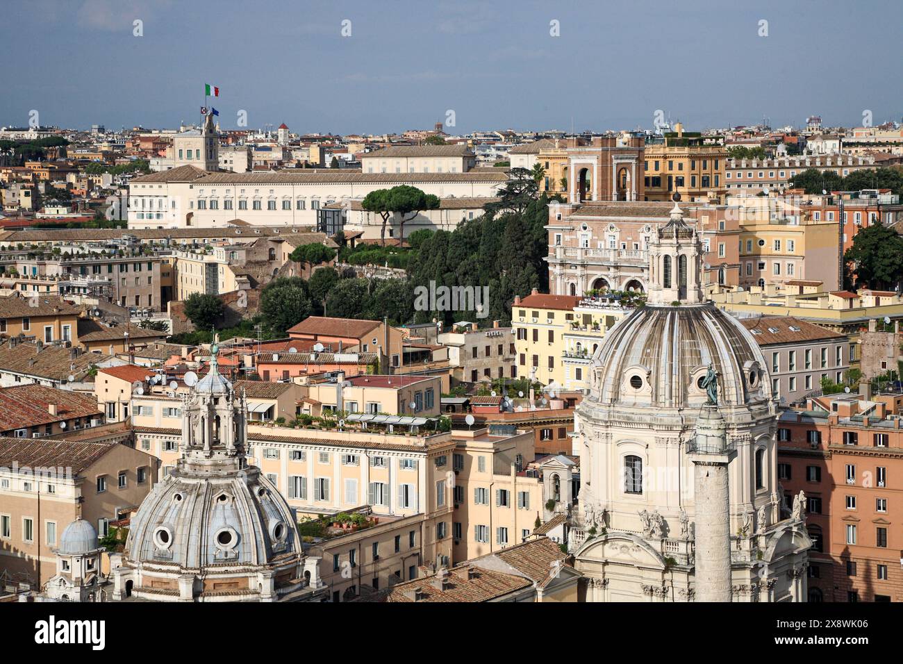 View over church domes and rooftops of Rome, showing the churches of ...