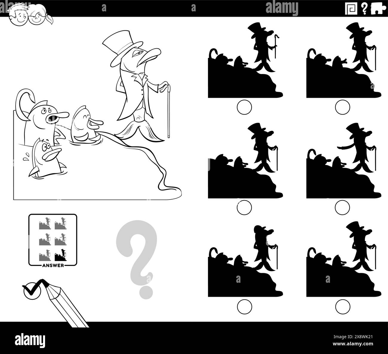 Cartoon illustration of finding the right picture to the shadow ...