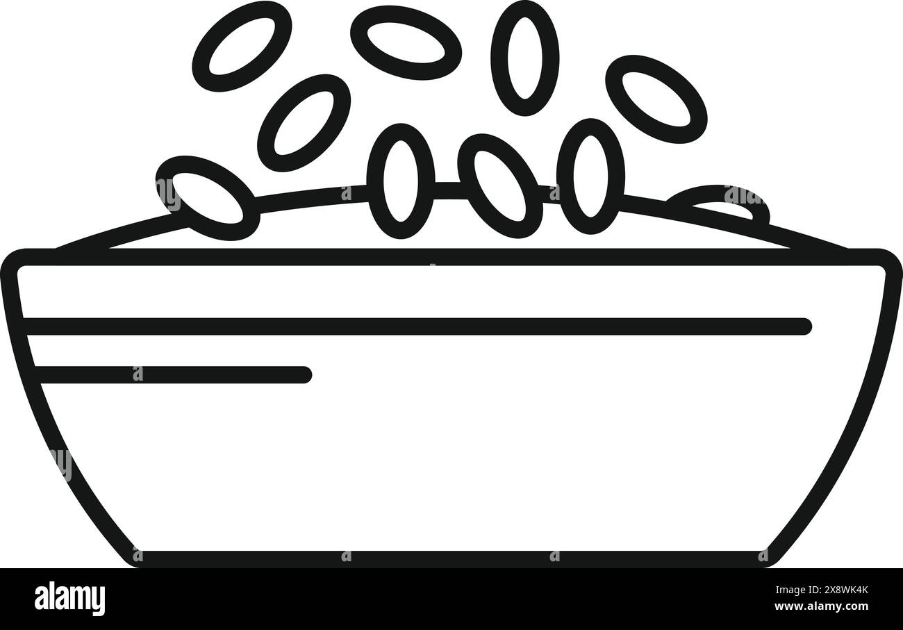 Black and white vector line drawing of a simple bowl filled with rice ...