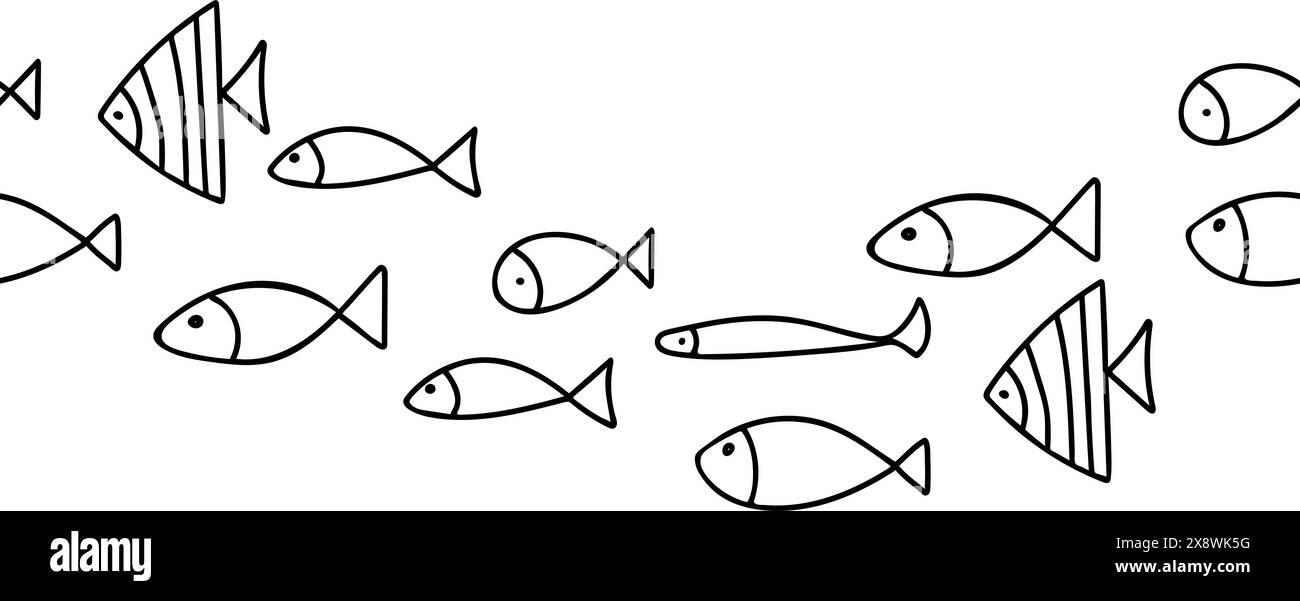 Fishes Seamless Pattern horizontal border. Vector illustration in ...