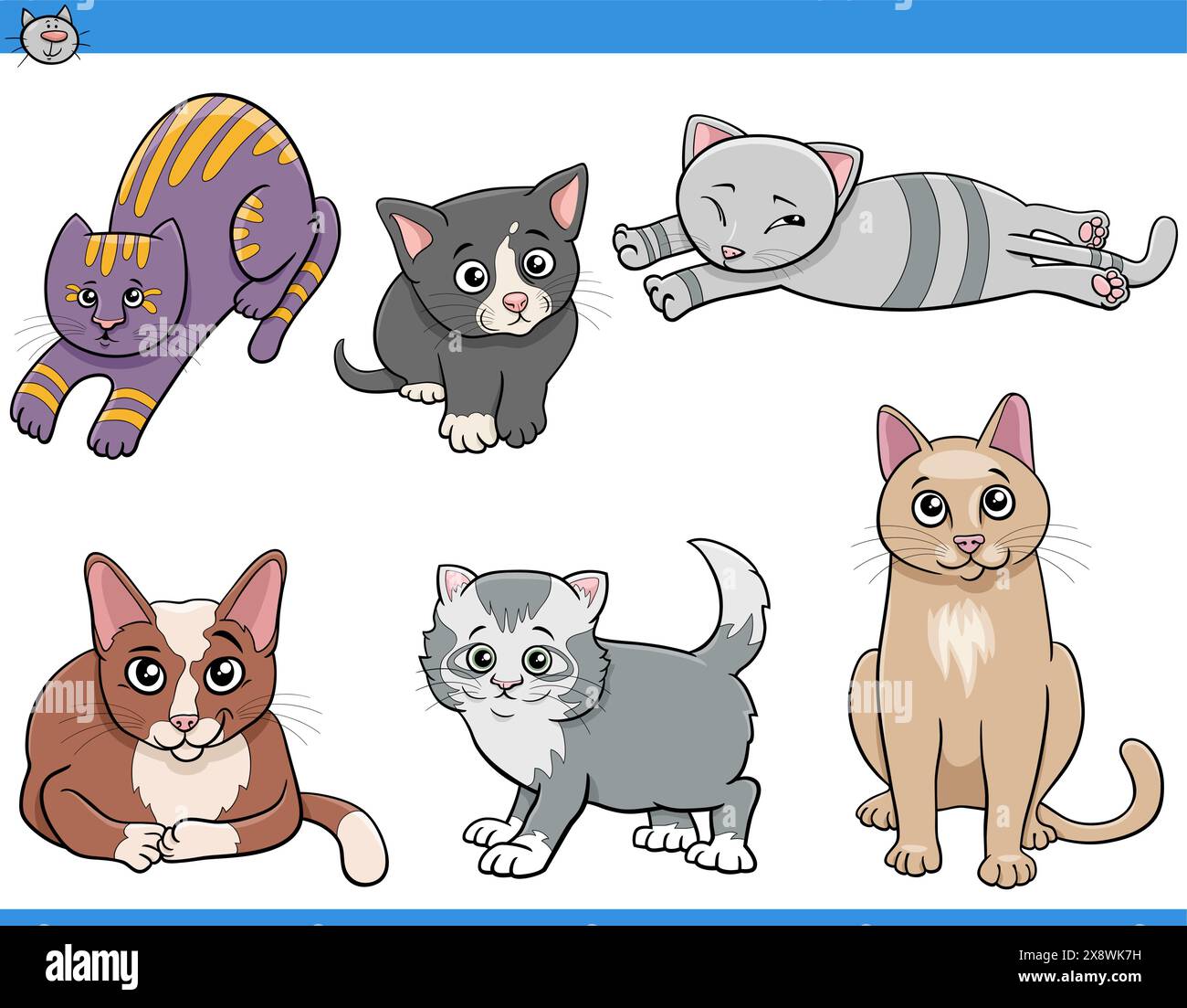 Cartoon illustration of cats and kittens comic animal characters set ...