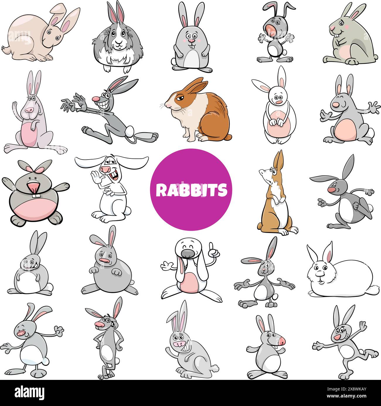 Cartoon illustration of rabbits animal characters big set Stock Vector ...