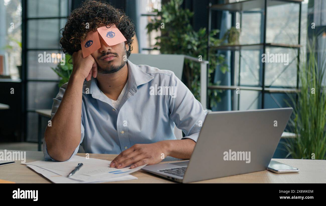Funny lazy businessman tired male business manager napping at office ...